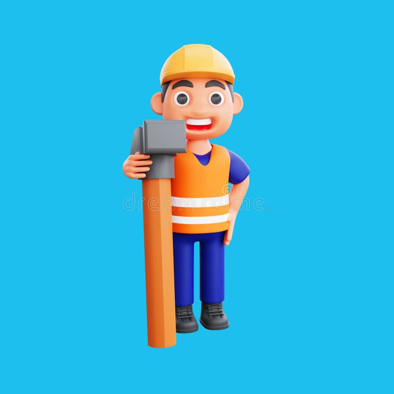3d Render Cute Construction Workers Activities Stock Image ...