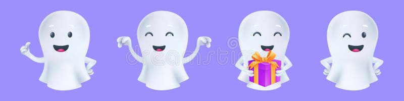 3D Render of Cute and Funny Cartoon Ghosts Icon Set. Vector ...