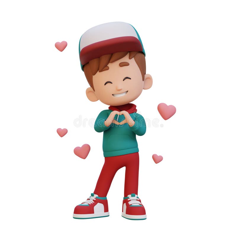 3D Cute Kid Character in Love Stock Image - Illustration of baby ...
