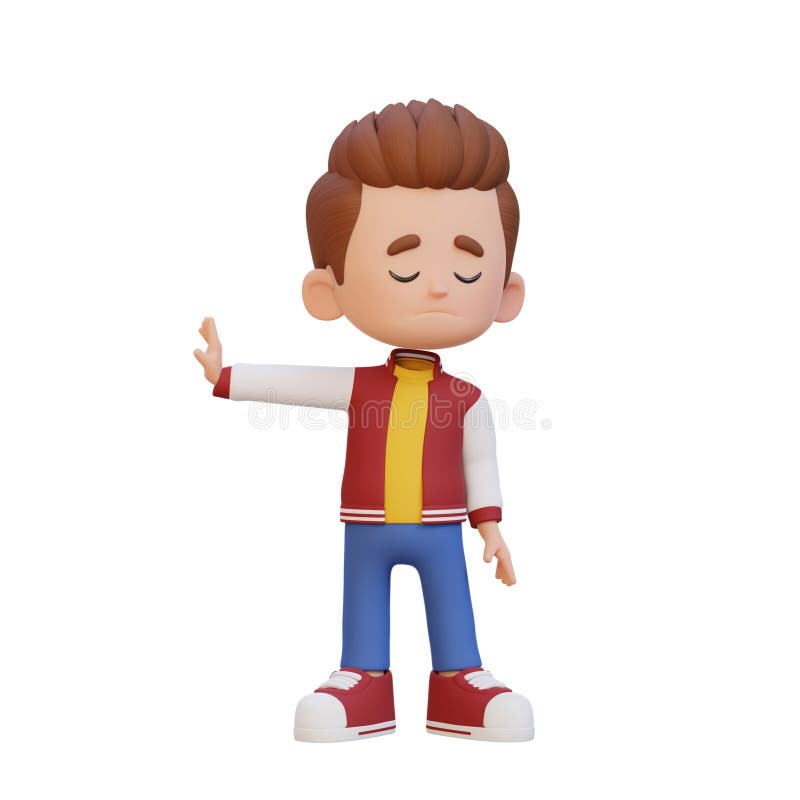 3D Cute Kid Character Rejection Pose Stock Image - Illustration of hand ...
