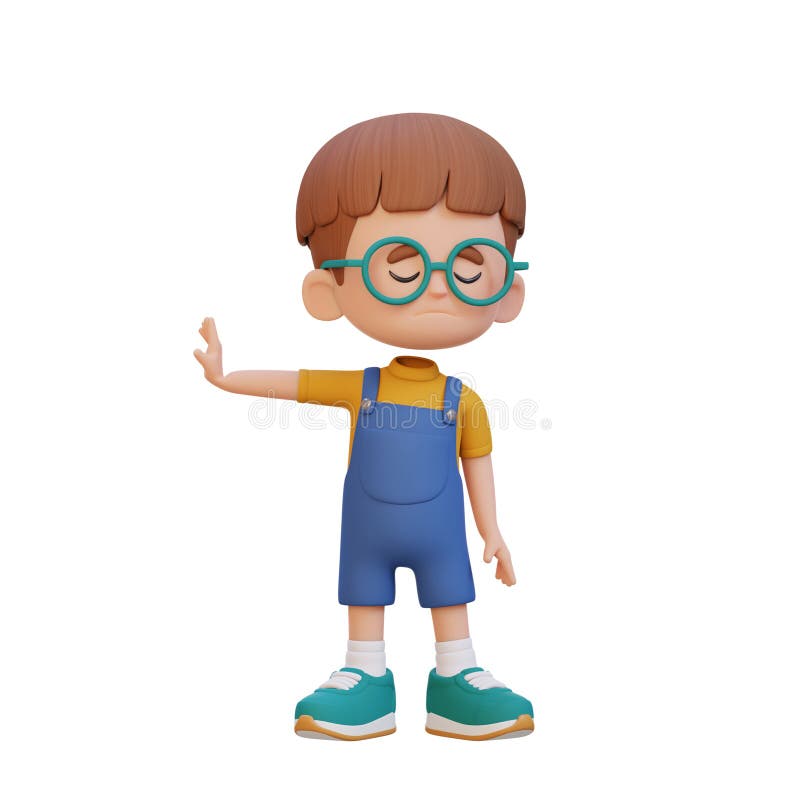 3D Cute Kid Character Rejection Pose Stock Image - Illustration of ...