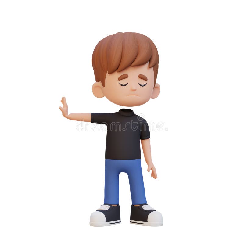 3D Cute Kid Character Rejection Pose Stock Image - Illustration of show ...