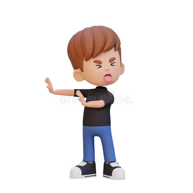 3D Cute Kid Character Rejection Pose Stock Image - Illustration of ...