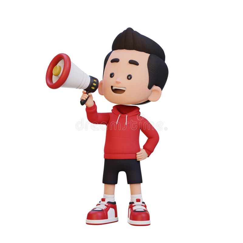 3D Cute Kid Character Talking on Megaphone Stock Photo - Illustration ...