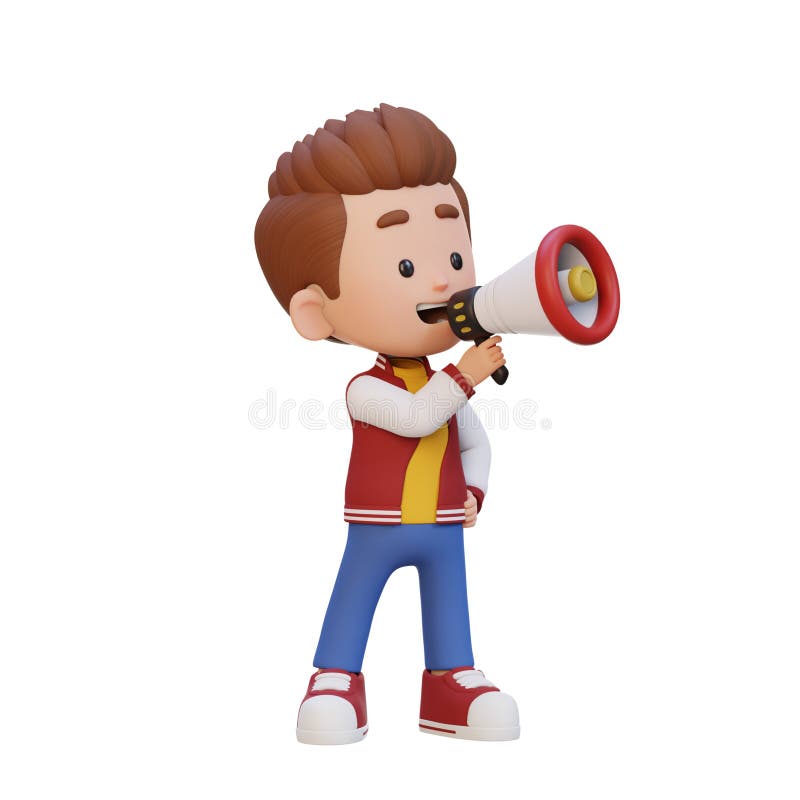 3D Cute Kid Character Talking on Megaphone Stock Photo - Illustration ...