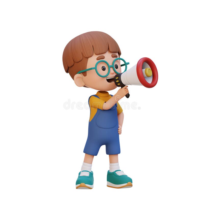 3D Cute Kid Character Talking on Megaphone Stock Photo - Illustration ...