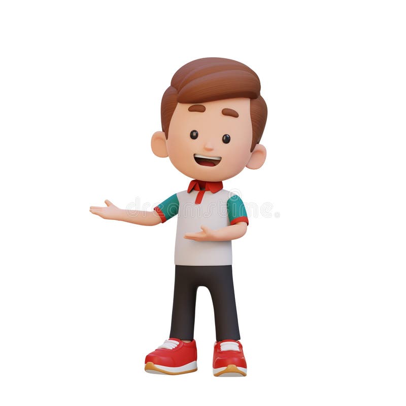3D Cute Kid Presenting Pose Stock Image - Illustration of render ...