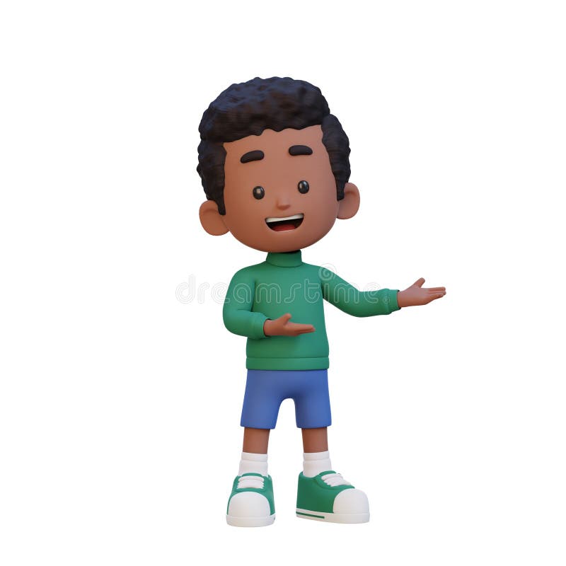 3D Cute Kid Presenting Pose Stock Image - Illustration of character ...