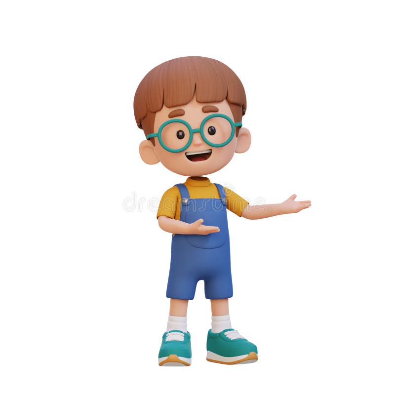 3D Cute Kid Presenting Pose Stock Image - Illustration of student ...