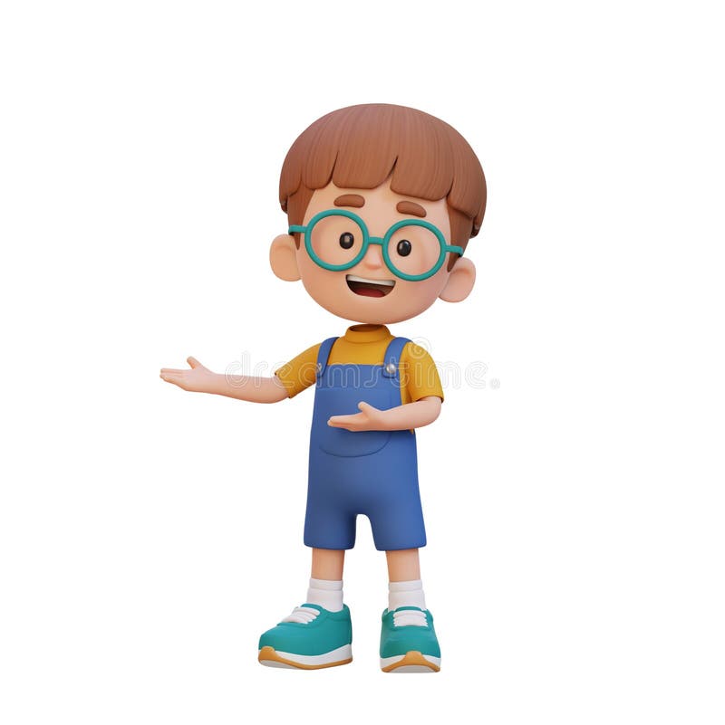 3D Cute Kid Presenting Pose Stock Image - Illustration of business ...