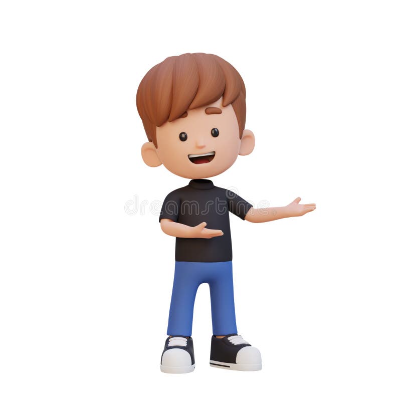 3D Cute Kid Presenting Pose Stock Photo - Illustration of student, idea ...
