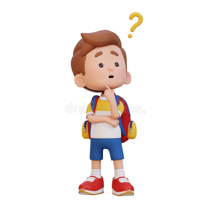 3D Cute Kid Thinking Clueless Stock Image - Illustration of emotion ...