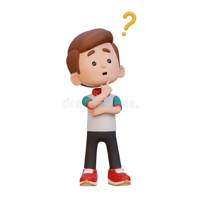 3D Cute Kid Thinking Clueless Stock Photo - Illustration of character ...