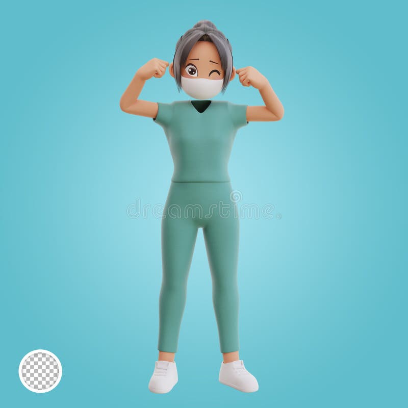 3d Rendered Cute Nurse with Mask Stock Photo - Illustration of mask ...