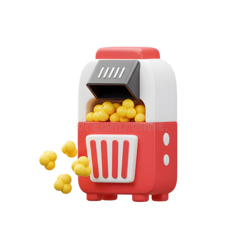 3D Render of a Cute Popcorn Machine Dispensing Delicious Yellow Popcorn ...