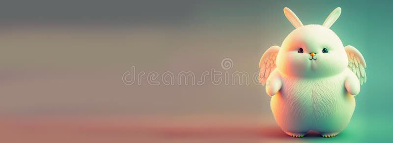 3D Render of Cute Rabbit Character with Wings on Shiny Pink and Green ...