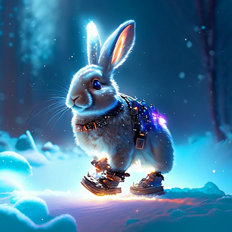 3d Render of a Cute Rabbit in Winter Forest. 3d Illustration Generative ...