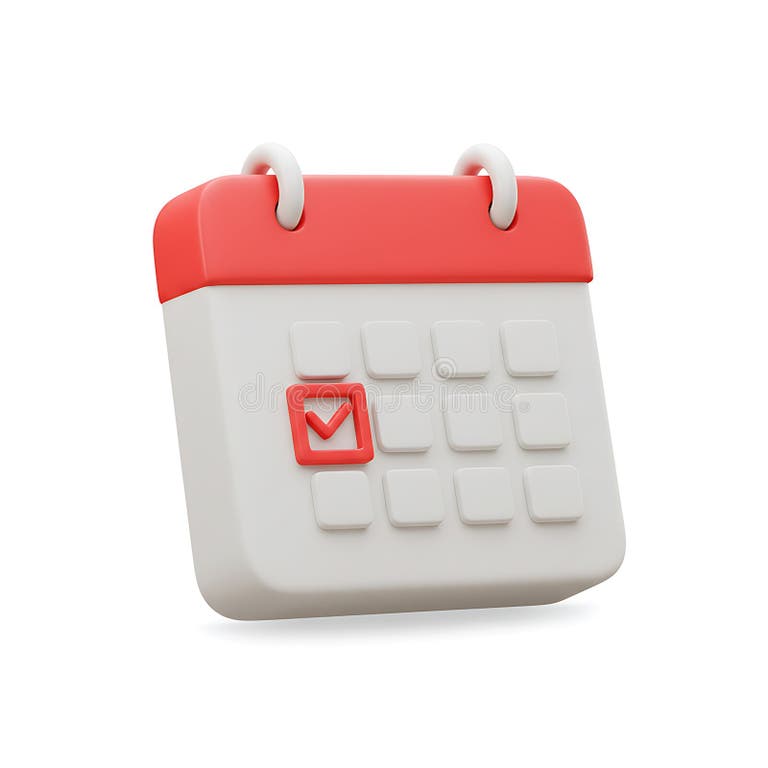 3D Render of a Cute Red and White Calendar with a Checkmark ...