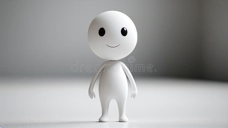 3D Render of a Cute, Simple Character with a Smile is Moving Head Stock ...