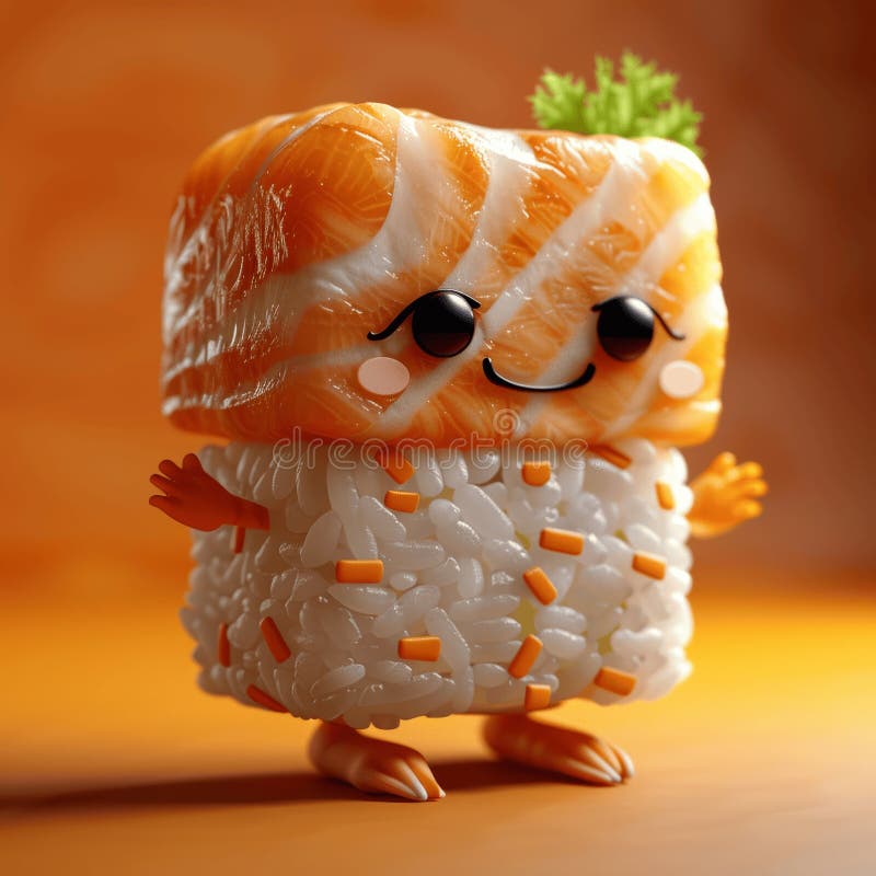 3D Render of Cute Sushi Character with Big Eyes and Smiling Face on ...