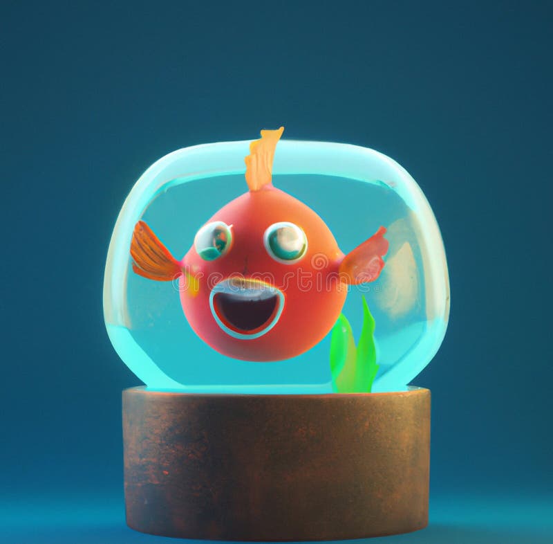 3D Render of a Cute Tropical Fish in an Aquarium on a Dark Blue ...