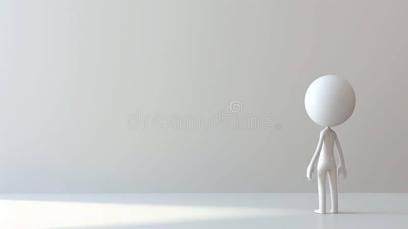 3D Render of a Cute White Stick Figure Character on an Empty Background ...
