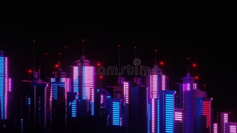 3d Render of Cyber Night Mega City Landscape Scene. Light Glowing and ...