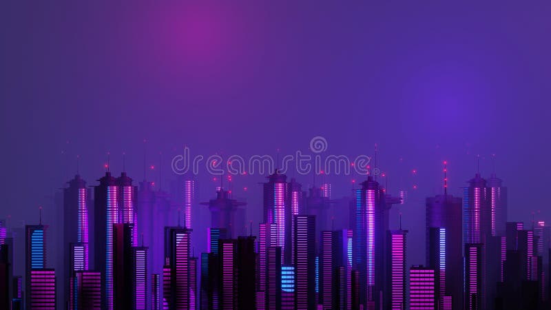 3d Render of Cyber Night Mega City Landscape Scene. Light Glowing and ...