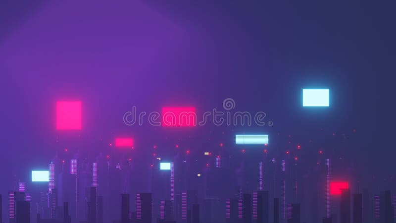 3d Render of Cyber Night Mega City Landscape Scene. Light Glowing and ...