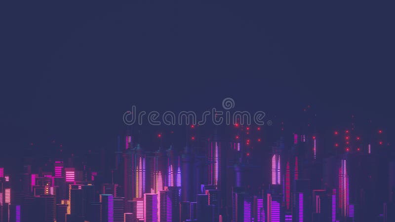 3d Render of Cyber Night Mega City Landscape Scene. Light Glowing and ...