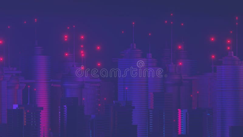 3d Render of Cyber Night Mega City Landscape Scene. Light Glowing and ...