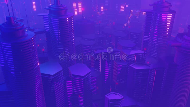 3d Render of Cyber Night Mega City Landscape Scene. Light Glowing and ...