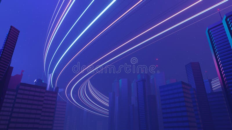 3d Render of Cyber Night Mega City Landscape Scene. Light Glowing and ...