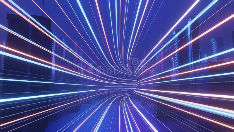 3d Render of Cyber Night Mega City Landscape Scene. Light Glowing and ...