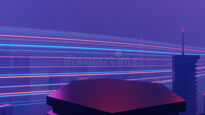 3d Render of Cyber Night Mega City Landscape Scene. Light Glowing and ...