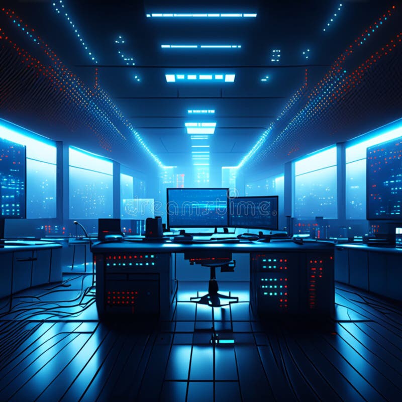 3D Render of a Cyber Security Room with Computers, Screens and Monitors ...