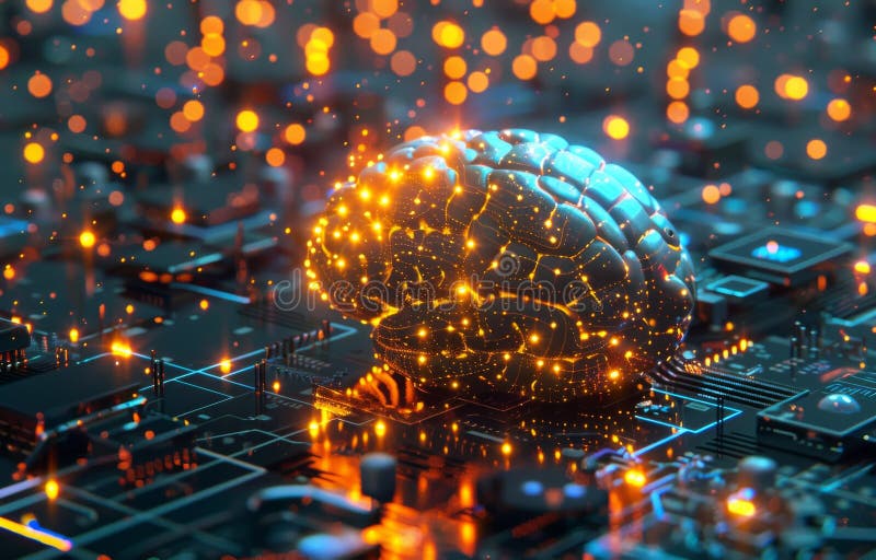 A 3D Render of a Cybernetic Brain Processing Information Stock ...