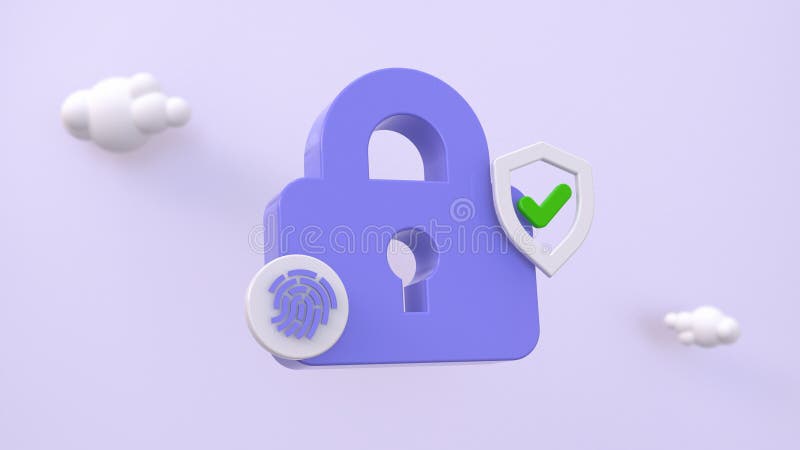 3d Render Cybersecurity Concept. Purple Padlock on a Light Background ...