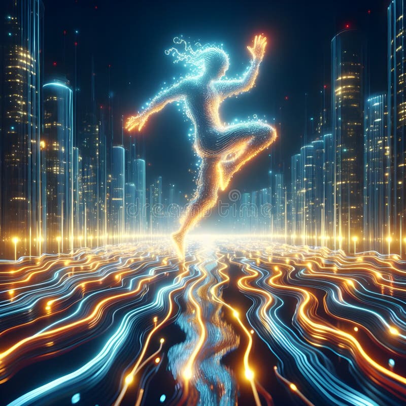 3d Render of Dancing in a Futuristic Space with Neon Lights. Stock ...