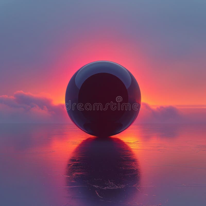 3D Render: Dark Black Sphere on Radiant Gradient Backdrop with ...