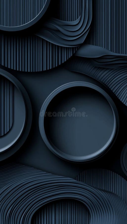 3D Render, Dark Blue Abstract Geometric Minimal Background with Round ...