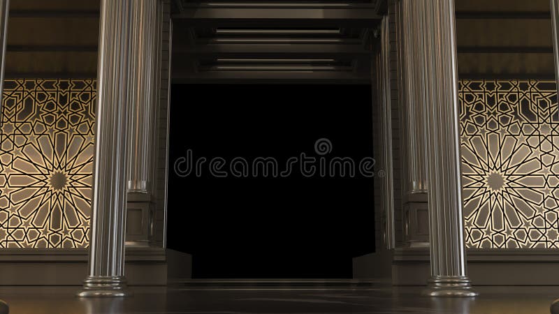Dark Entrance Hall between Black Columns and Golden Arabesque Style ...