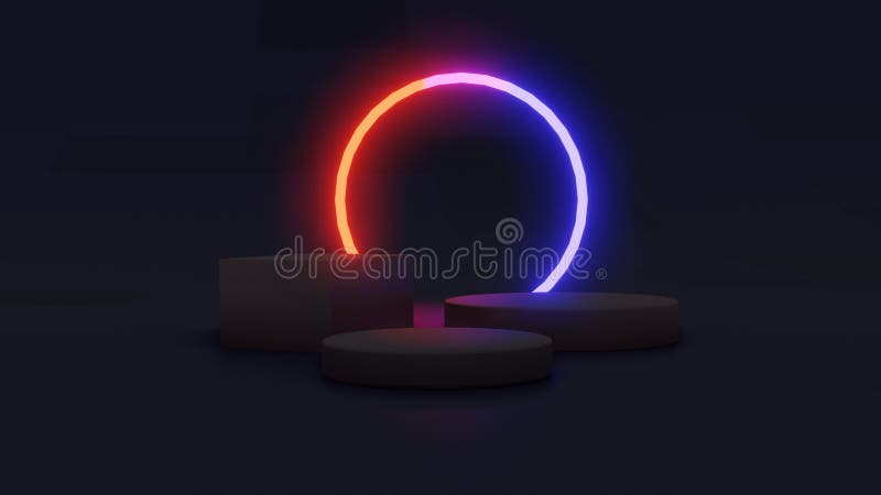 3D Render Dark Neon Shining Banner Mockup Rings 3D Rendering Image ...
