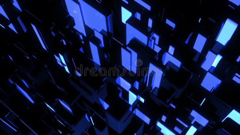 3d Render. Dark Science Fiction Blue Background. Abstract Dark Bg Neon ...