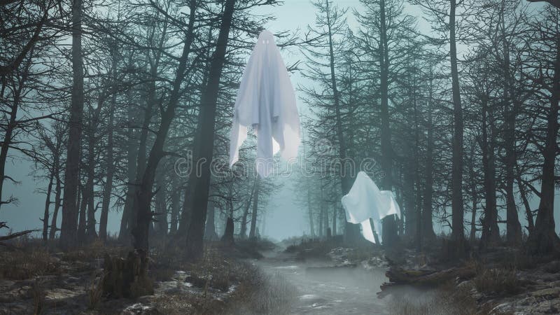 3d Render of a Daytime Scary Forest with Flying Ghosts Stock ...