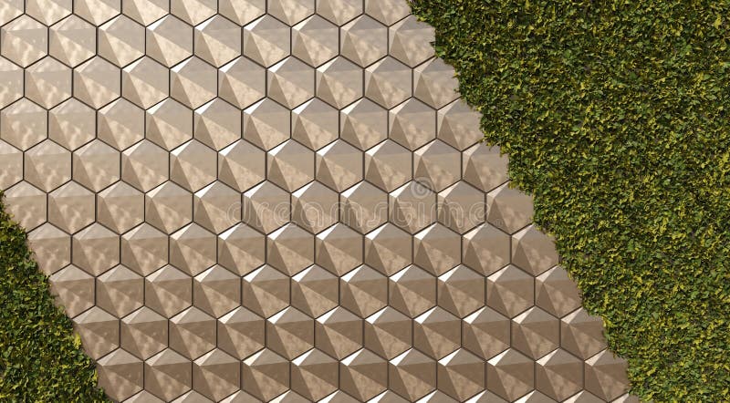 3d Render of Decorative Wall with Plants and Metal. Stock Illustration ...