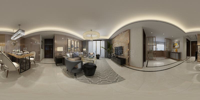 3d Render 360 Degrees Home Interior Stock Illustration - Illustration ...