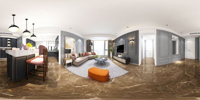 3d Render 360 Degrees Home Interior Stock Illustration - Illustration ...
