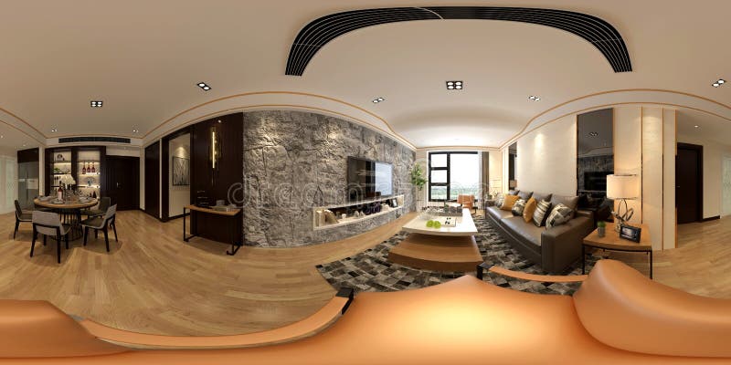 3d Render of 360 Degrees Home Interior Stock Illustration ...