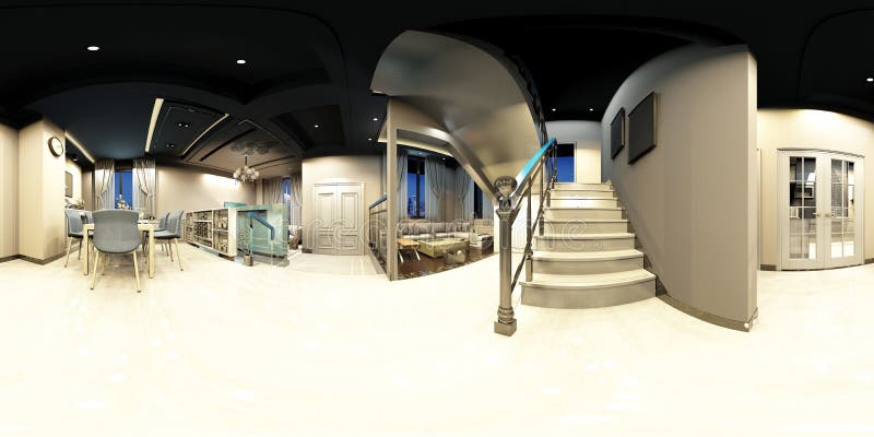 3d Render of 360 Degrees House Indoor Stock Illustration - Illustration ...